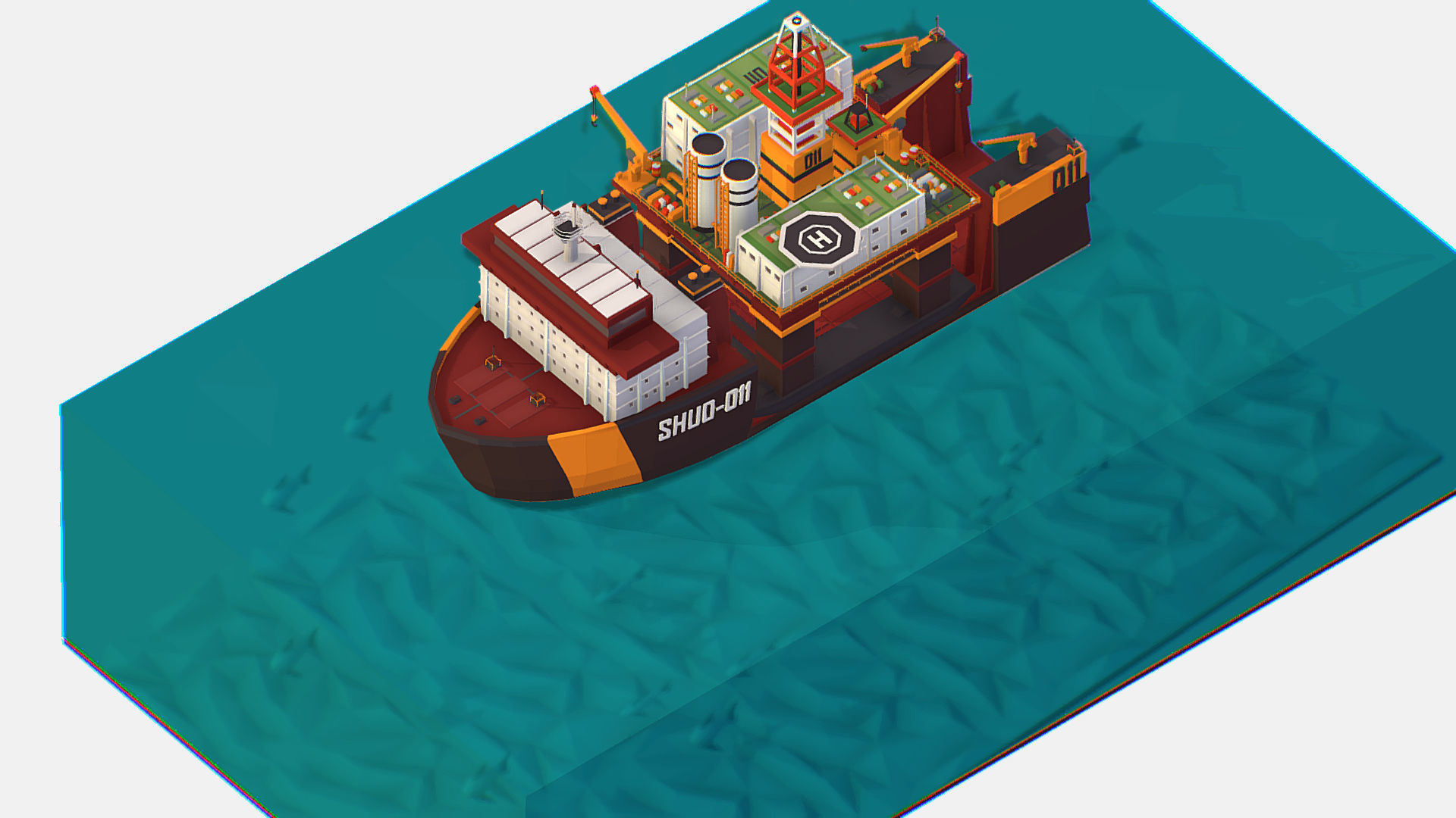 3D model isometric Heavy Lift Vessel with Big Oil Rig VR / AR / low ...