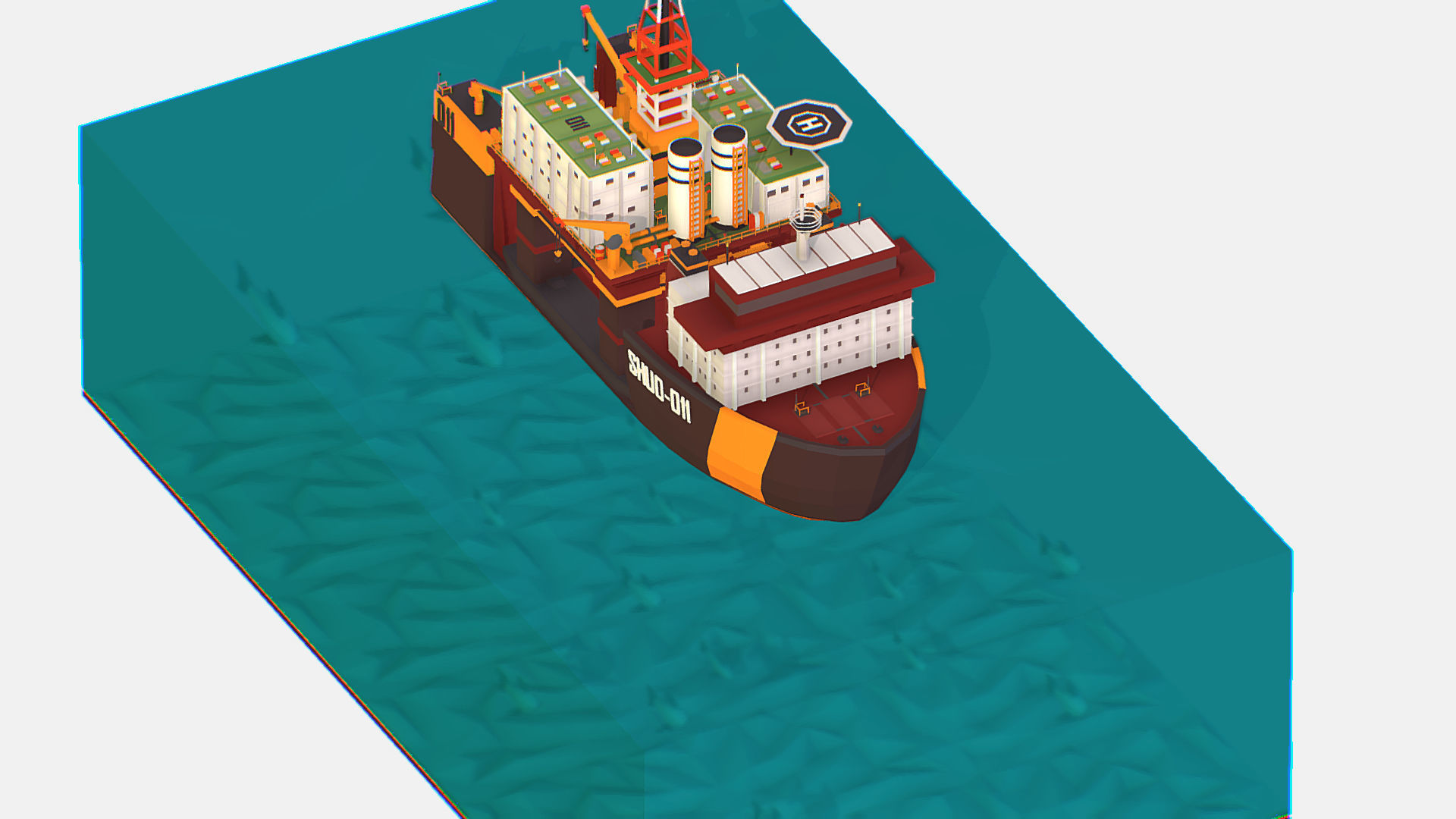 3D model isometric Heavy Lift Vessel with Big Oil Rig VR / AR / low ...