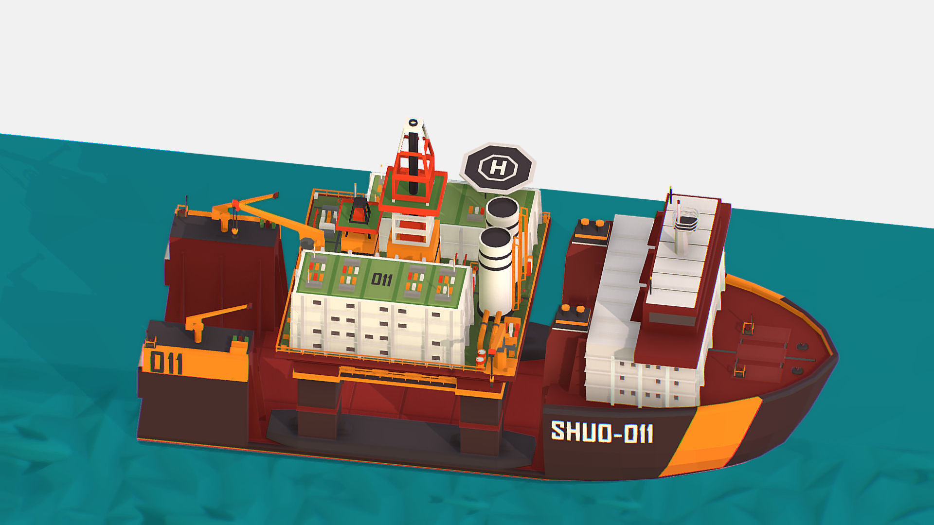 3D model isometric Heavy Lift Vessel with Big Oil Rig VR / AR / low ...