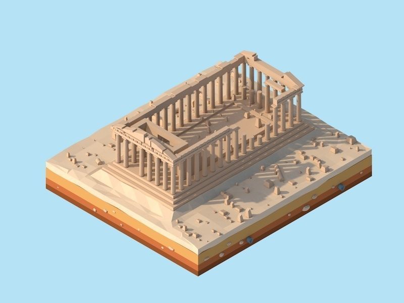 3D model Cartoon Low Poly Greece Parthenon Landmark VR / AR / low-poly ...