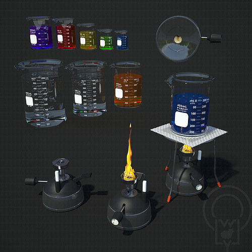 Portable Micro Lab Burner Tripod Beaker Chemistry set 3D model | CGTrader