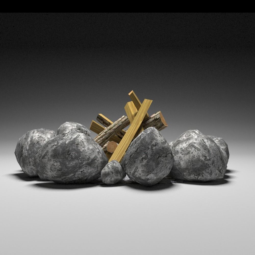Bonfire fire pit made of rocks and logs free VR / AR / low-poly 3D ...