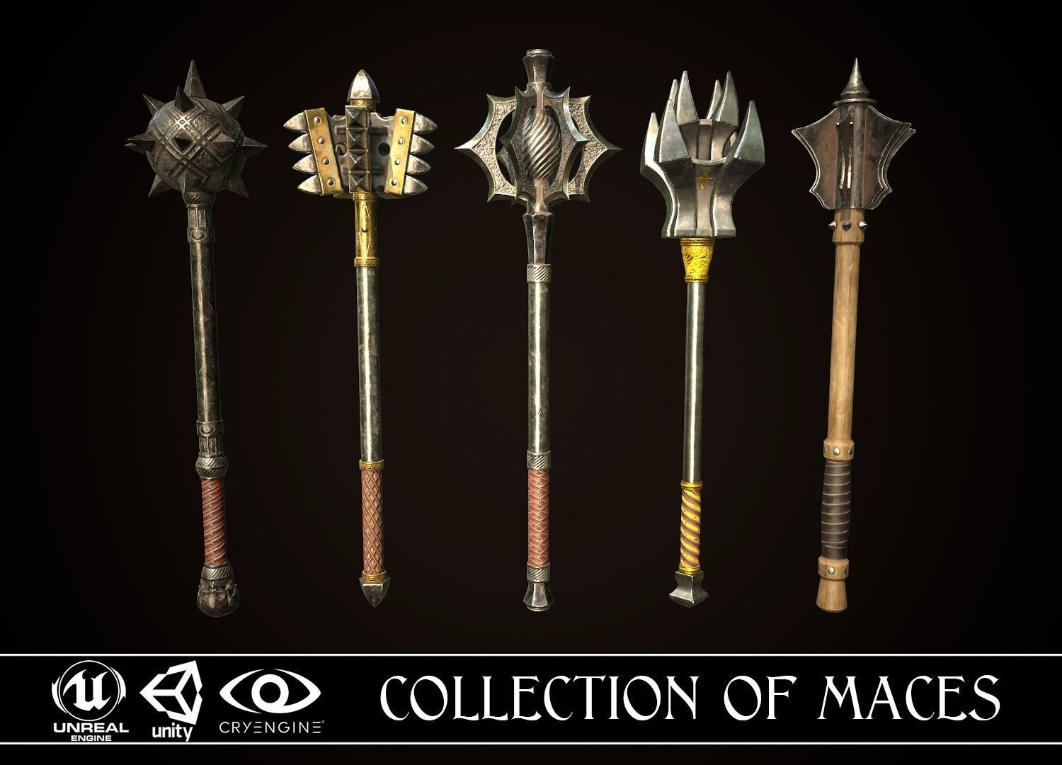 Collection of maces VR / AR / low-poly | CGTrader
