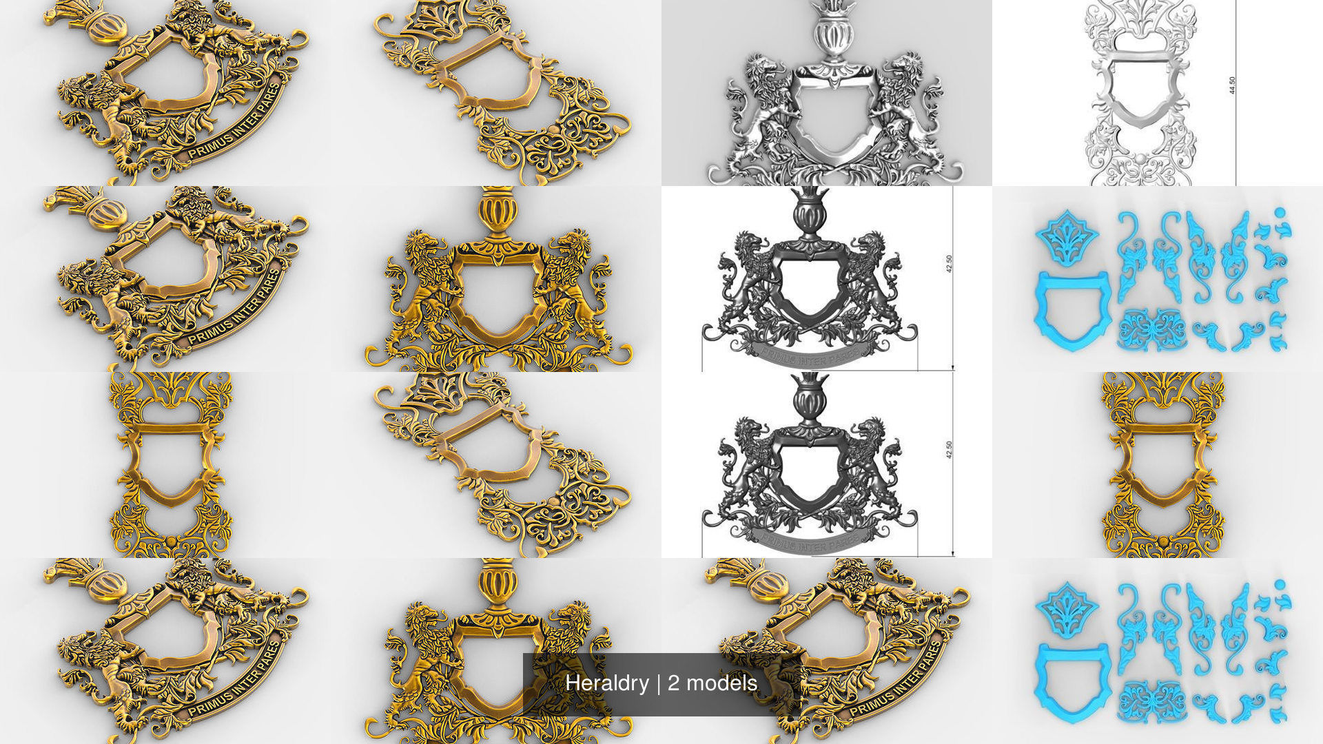 Heraldry ornate gold piece of jewelry 3D Model Collection | CGTrader