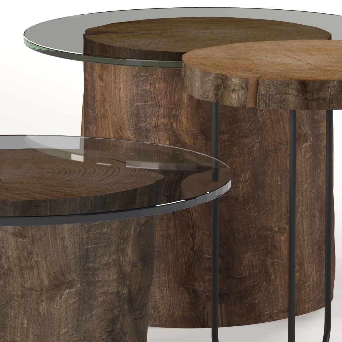 A set of dark glass tables from stumps and slab 3D model | CGTrader