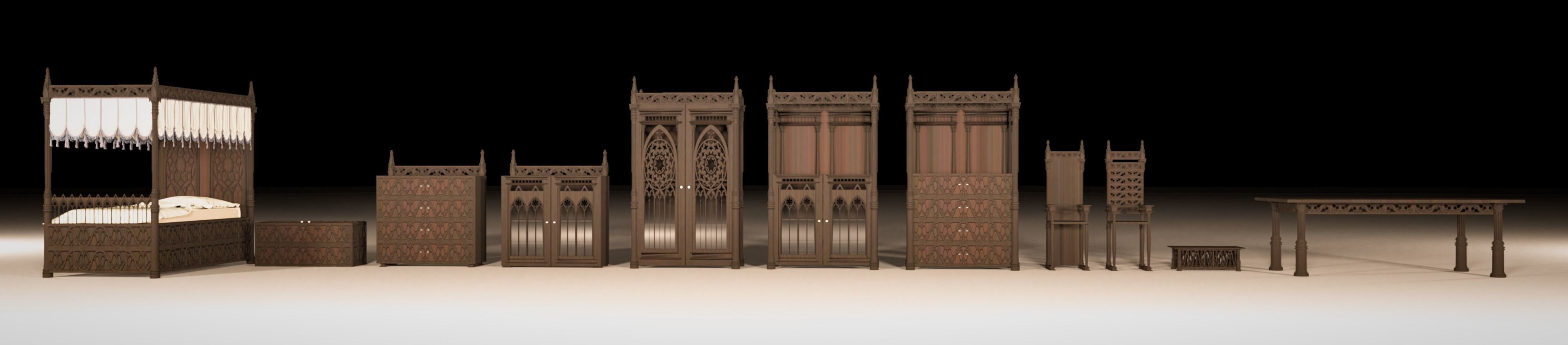 Gothic furniture set 3D model | CGTrader
