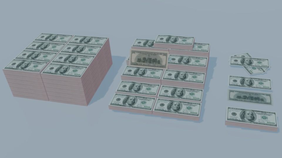 3D model Low Poly 100 USD Money Stack 3 TYPES Rack VR / AR / low-poly ...