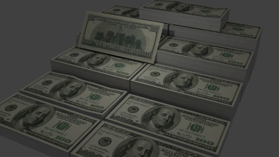 3D model Low Poly 100 USD Money Stack 3 TYPES Rack VR / AR / low-poly ...