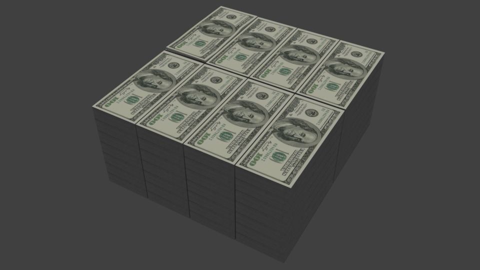 3D model Low Poly 100 USD Money Stack 3 TYPES Rack VR / AR / low-poly ...