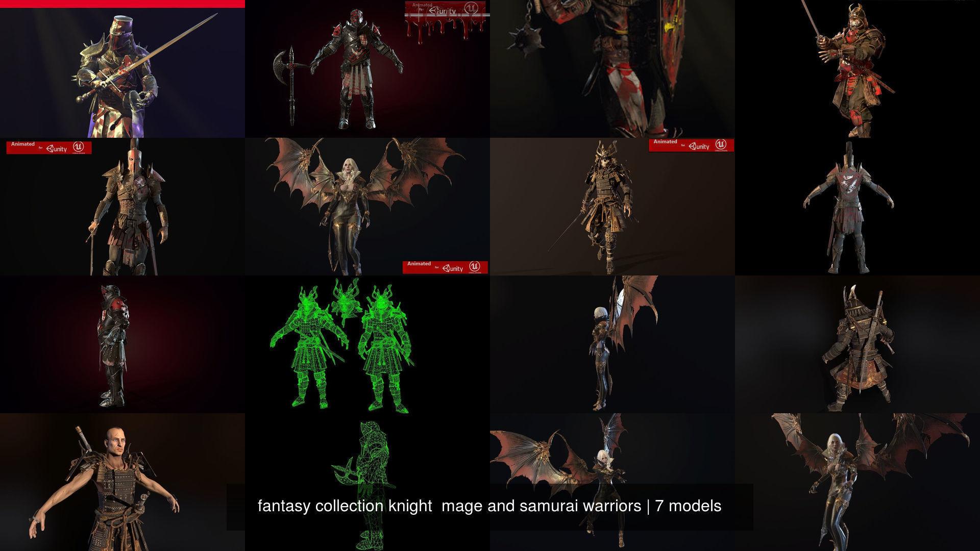 fantasy collection knight mage and samurai warriors VR / AR / low-poly ...