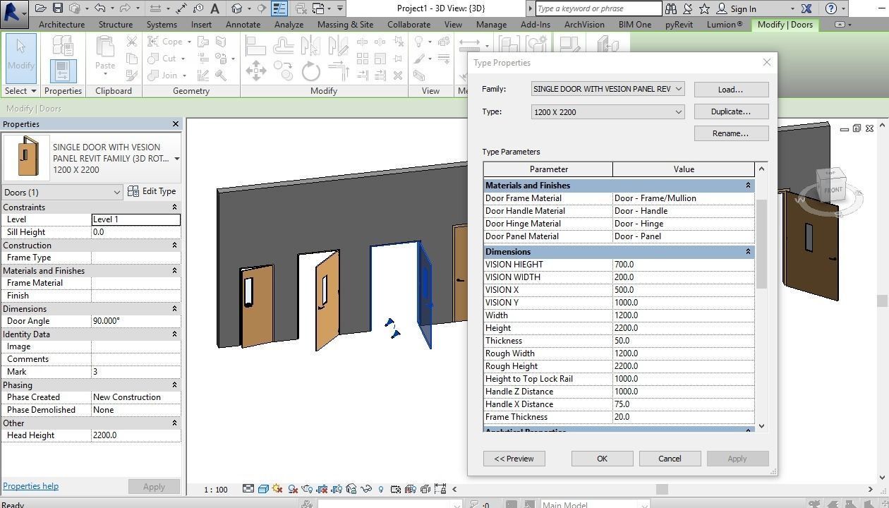 DOOR WITH VISION PANEL REVIT FAMILY 3D ROTATED FULL PARAMETER 3D model ...