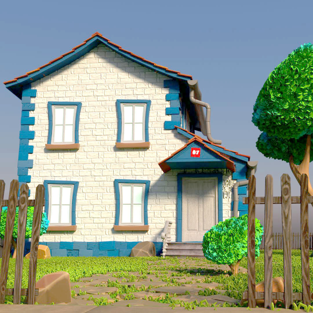 Toon House With Garden 3D model | CGTrader