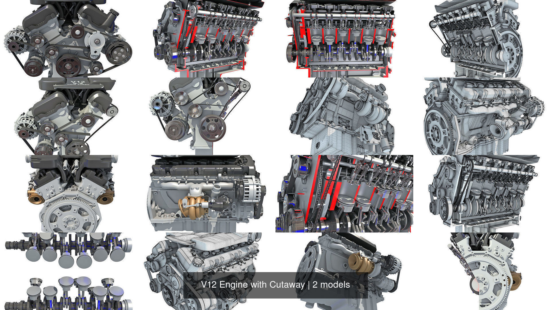 V12 Engine with Cutaway 3D Model Collection | CGTrader