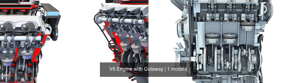 V6 Engine with Cutaway 3D Model Collection | CGTrader