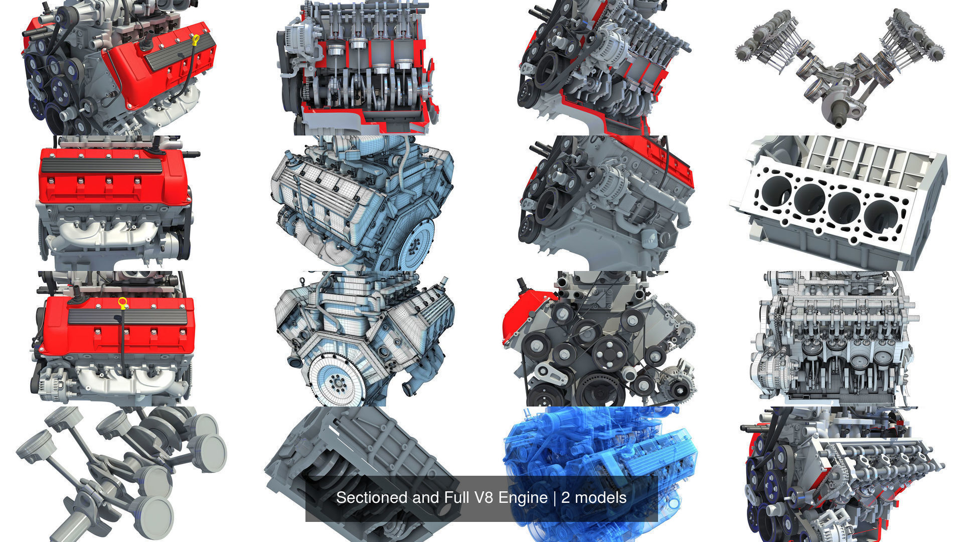 Sectioned and Full V8 Engine 3D Model Collection | CGTrader