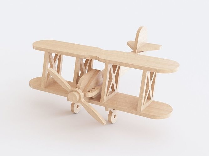 Wooden toy biplane 01 3D model | CGTrader