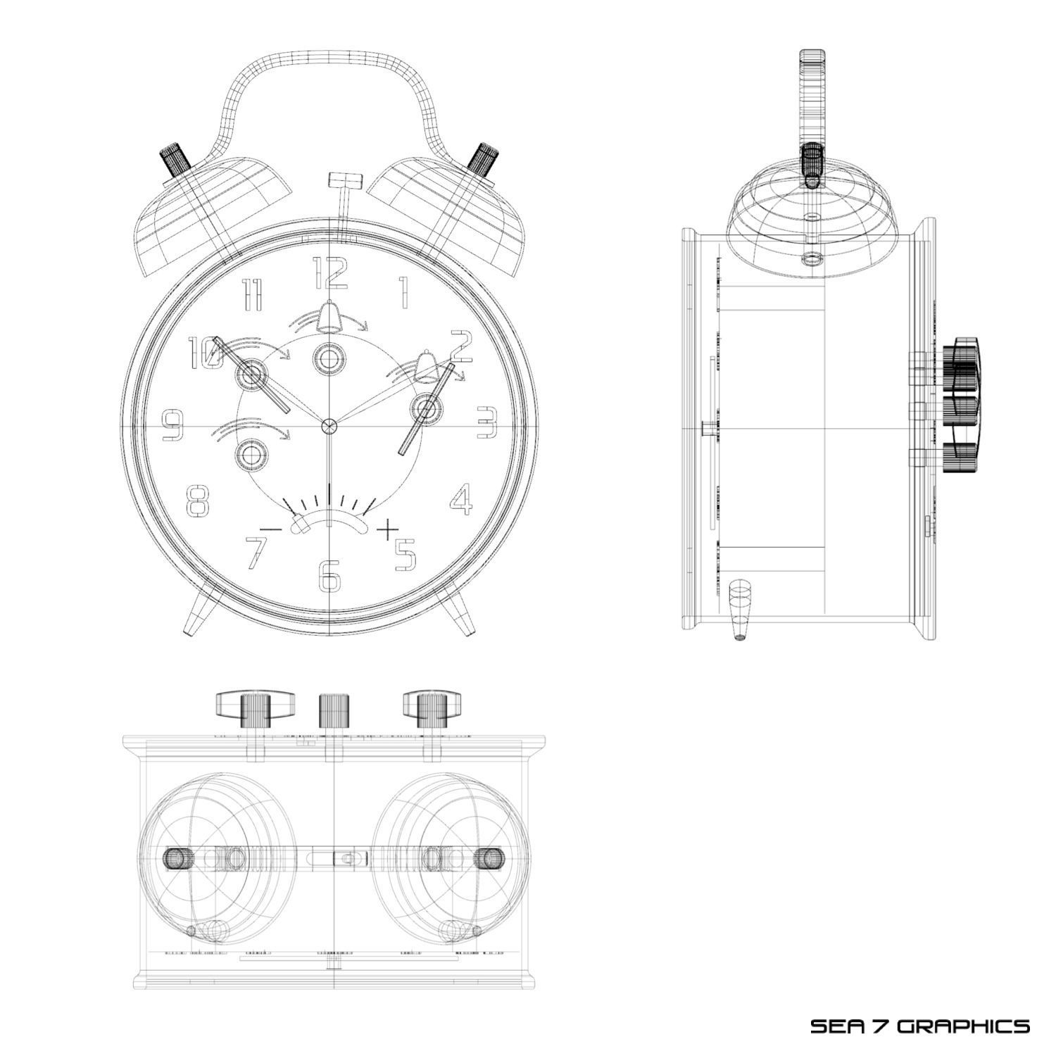 Alarm clock with twin bells 3D model | CGTrader
