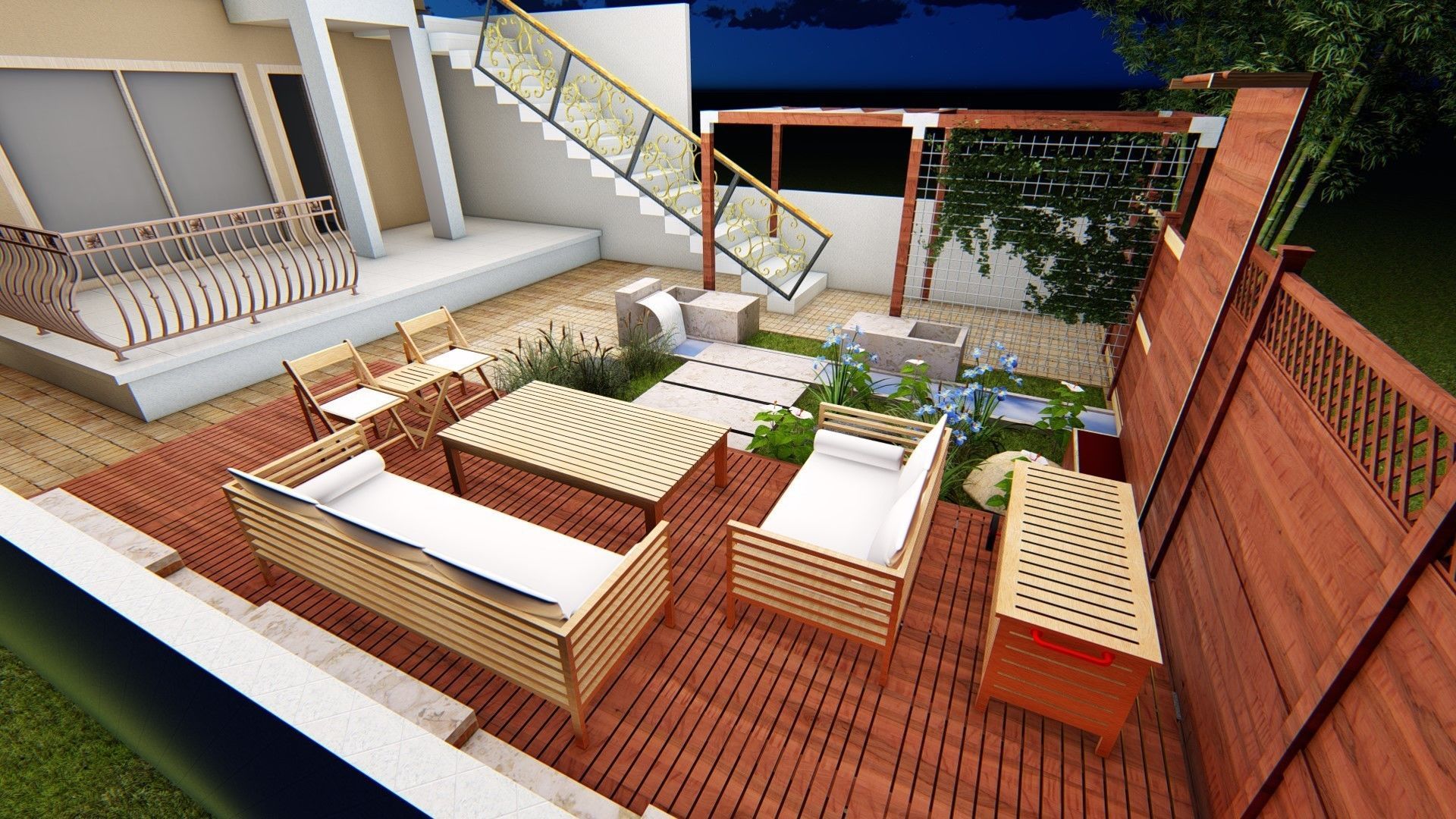 Backyard landsacpe design of modern house with sitting 3D model | CGTrader