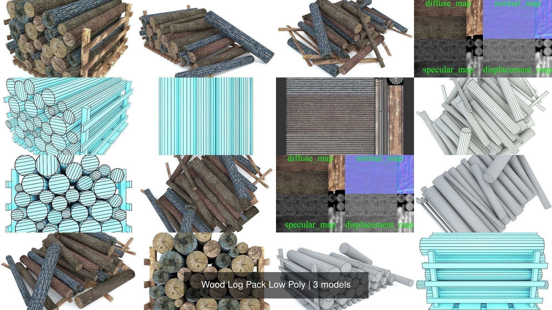 3D Model Collection Wood Log Pack Low Poly VR / AR / low-poly | CGTrader