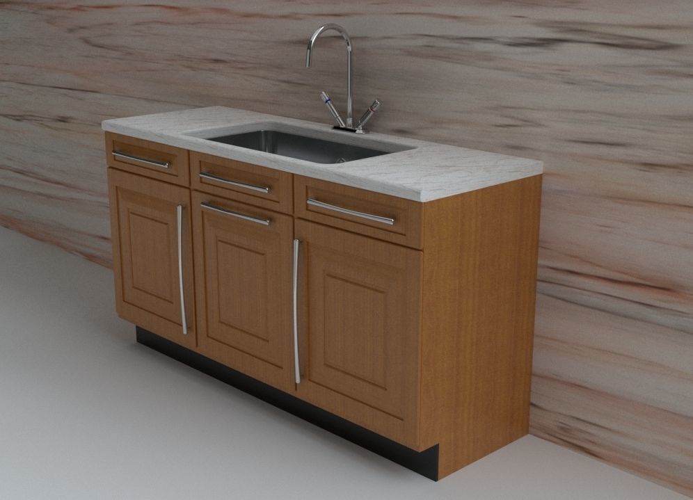 Contemporary Kitchen Sink Unit with Marble Worktop free VR / AR / low ...