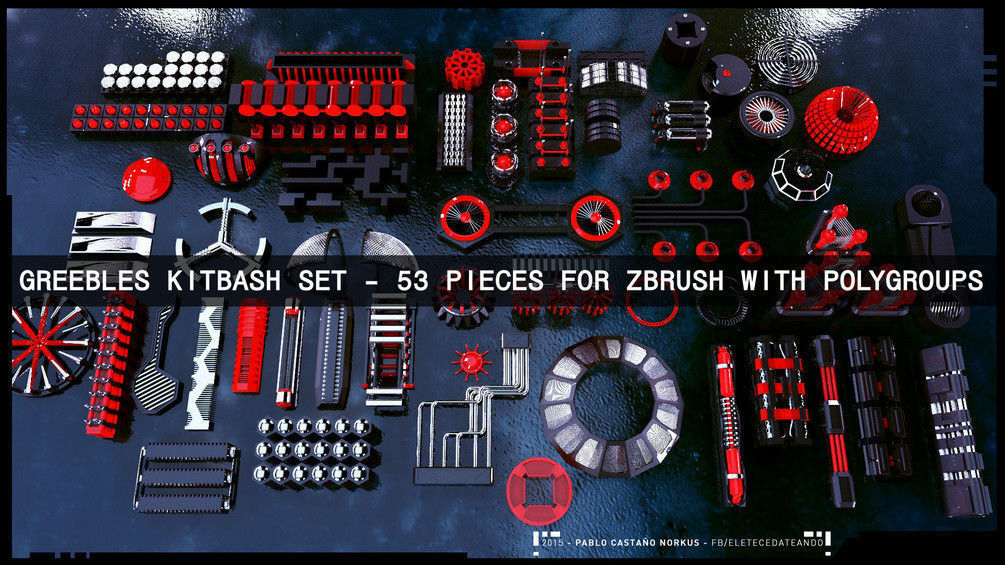 3D model Greebles Kitbash Set - 53 Pieces for zBrush with Polygroups VR / AR / low-poly | CGTrader