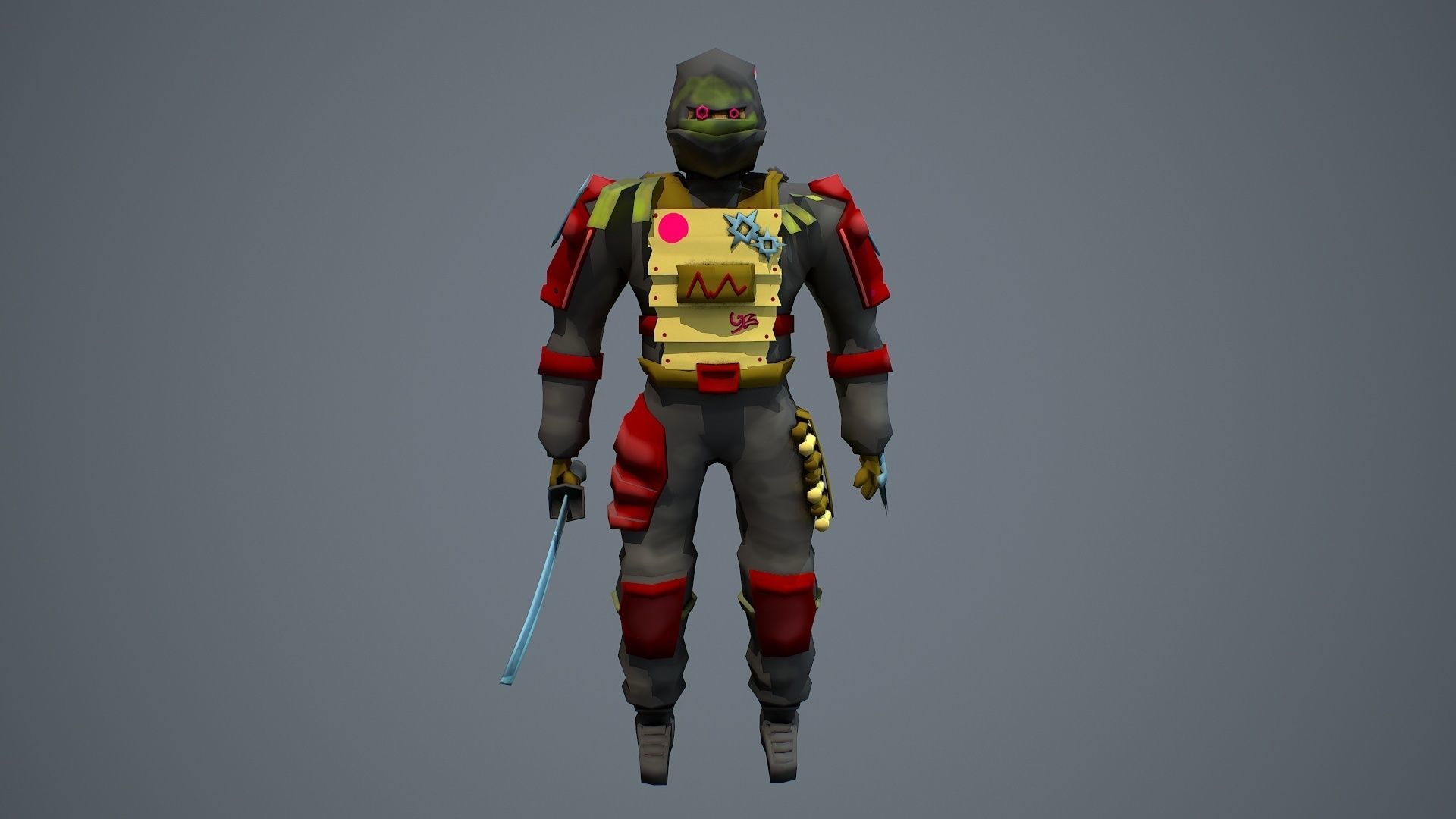 3D model Low poly stylized fantasy ninja character model VR / AR / low ...