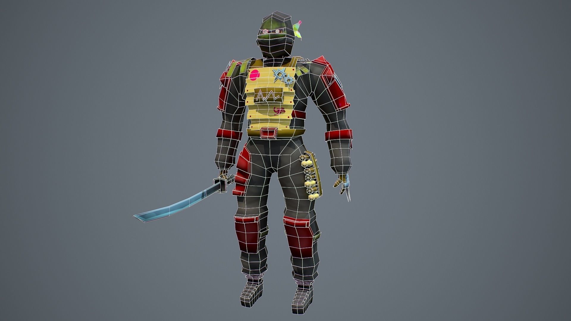 3D model Low poly stylized fantasy ninja character model VR / AR / low ...