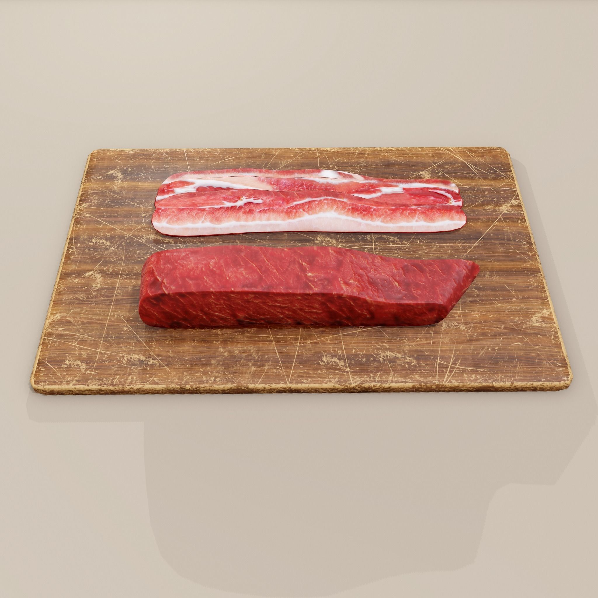 3D model Bacon on Cutting Board VR / AR / low-poly | CGTrader