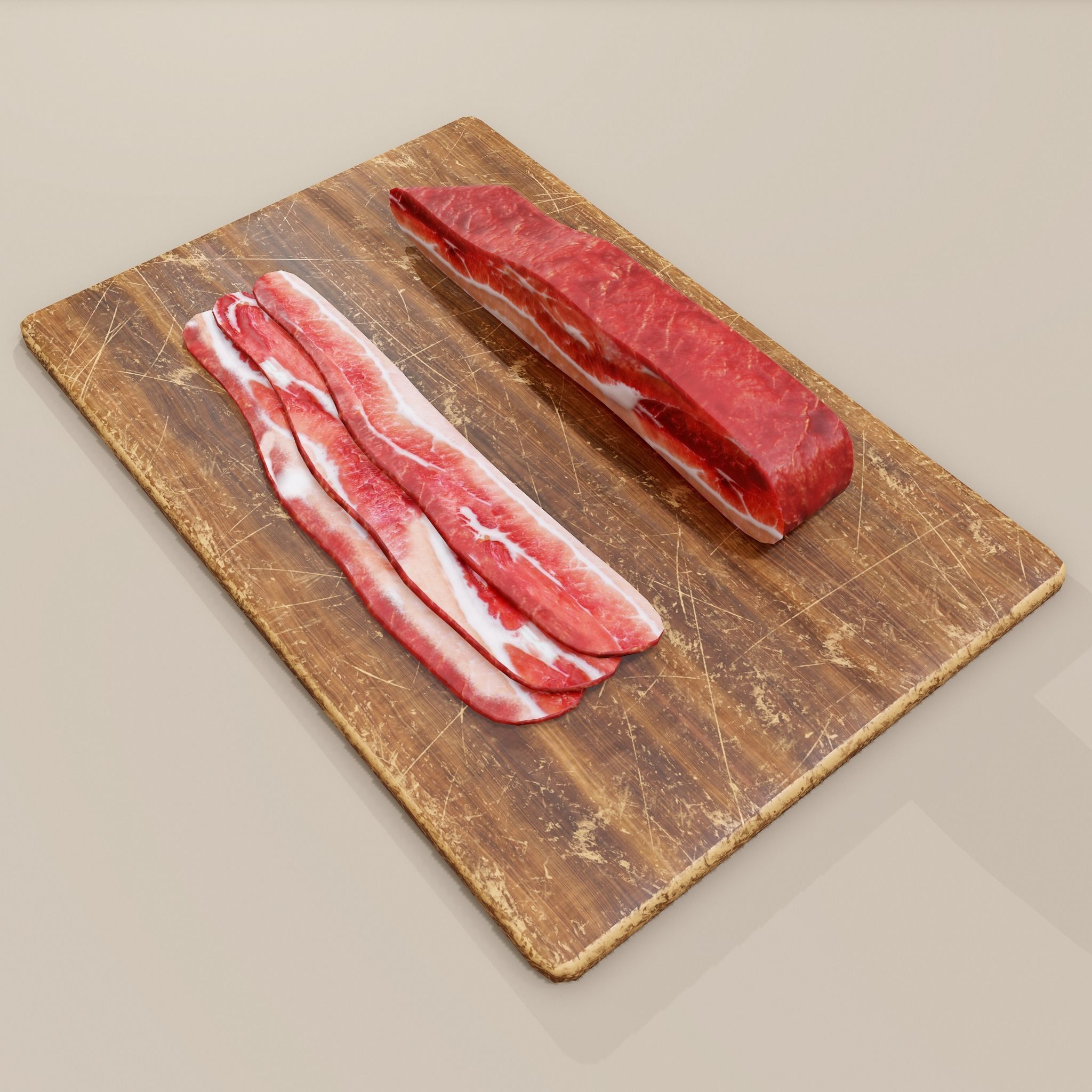 3D model Bacon on Cutting Board VR / AR / low-poly | CGTrader