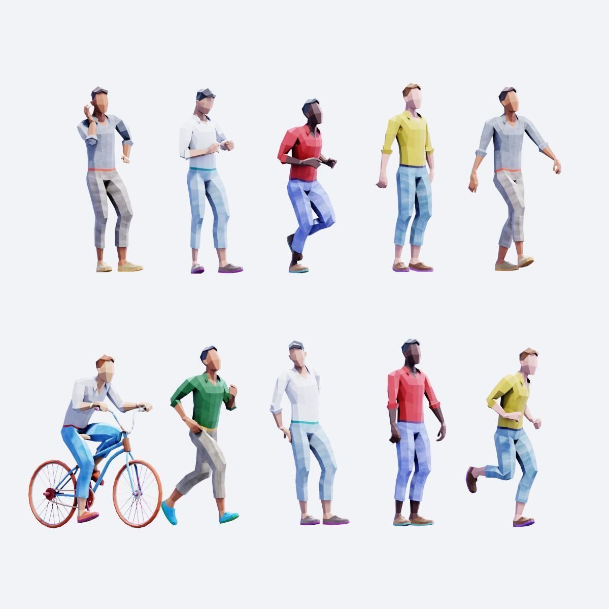 3D model Low Poly Spring People - Posed with Props VR / AR / low-poly ...