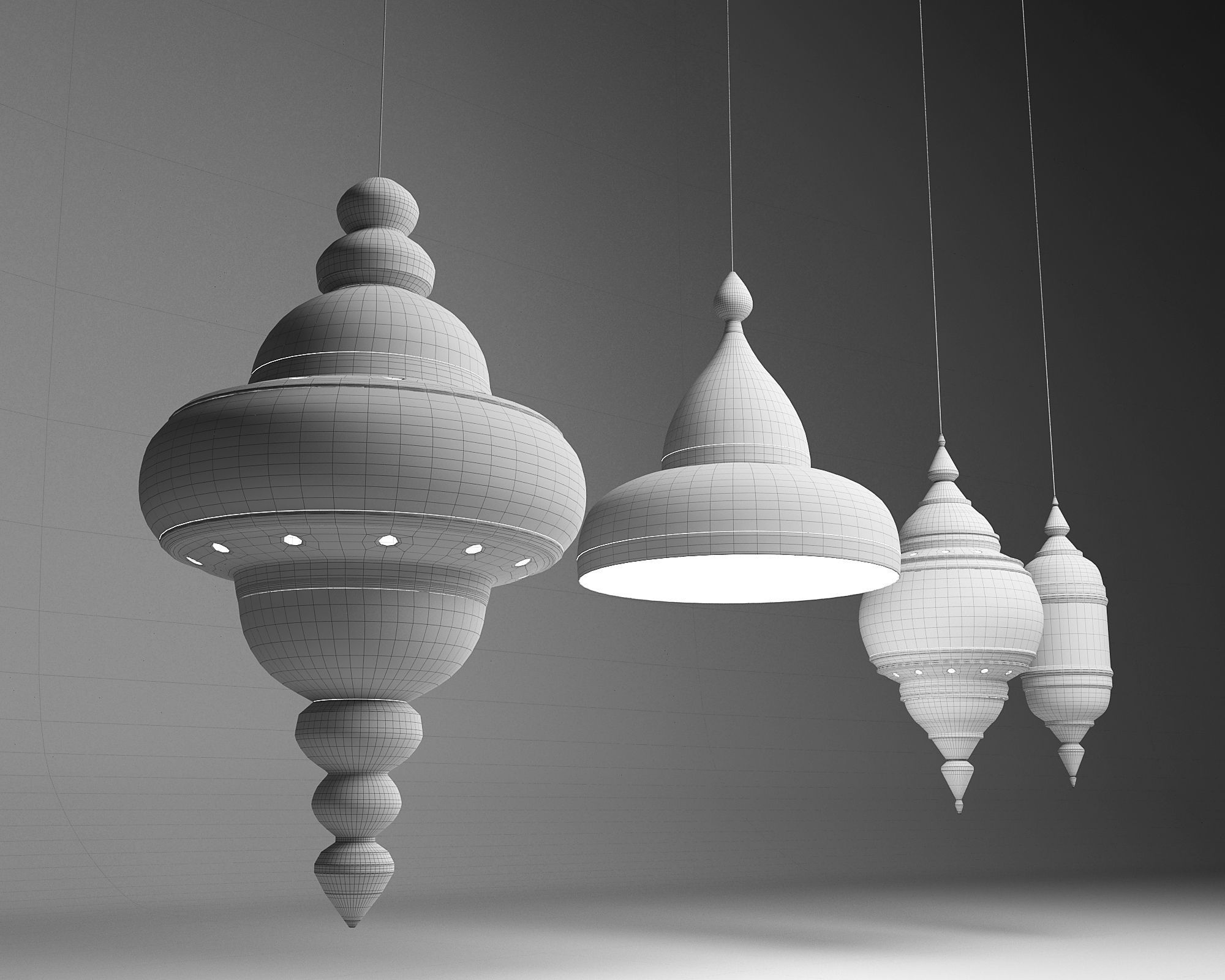 Moroccan Hanging Lamp Collection - Gold Finish Lantern 3D model | CGTrader