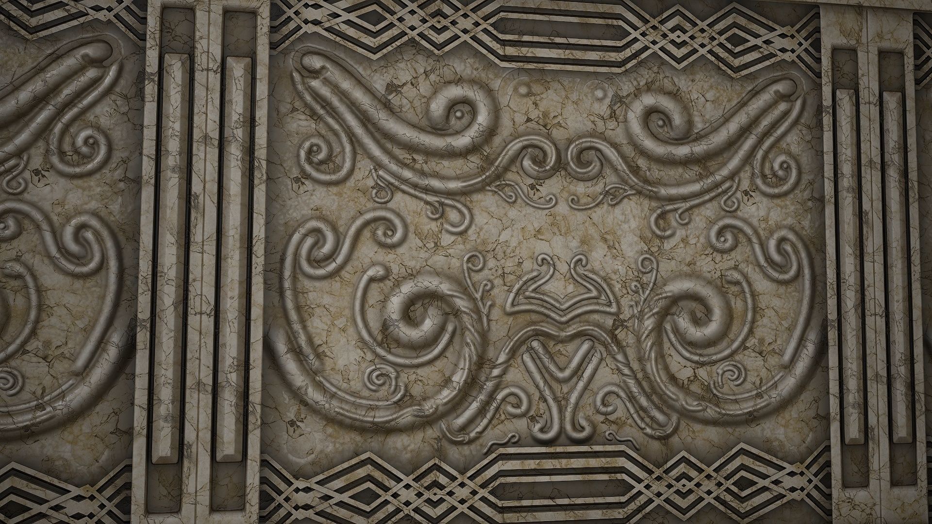 Texture Tileable ancient fantasy wall panel textures with relief VR ...