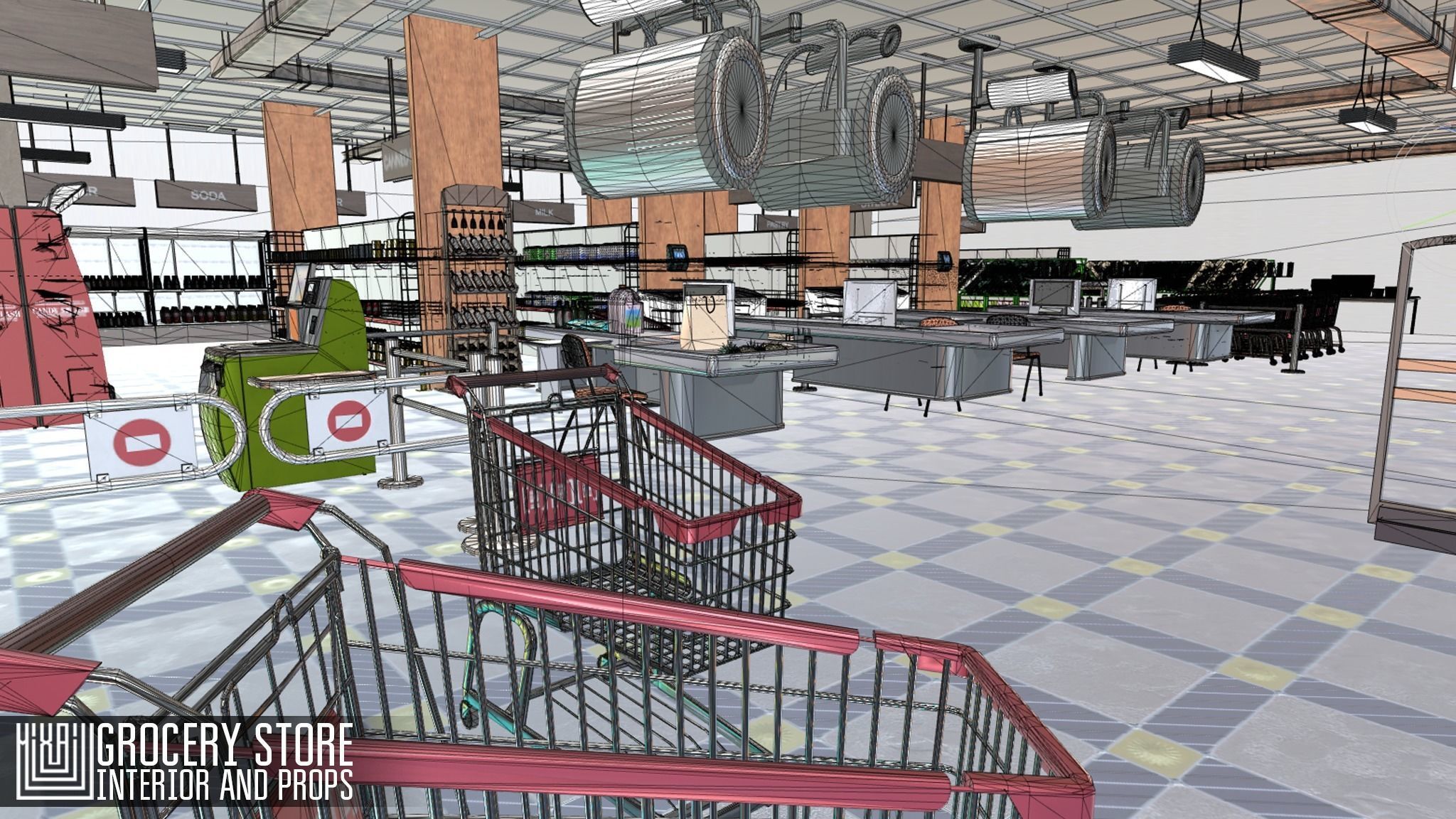 3D model Grocery store - interior and props VR / AR / low-poly | CGTrader