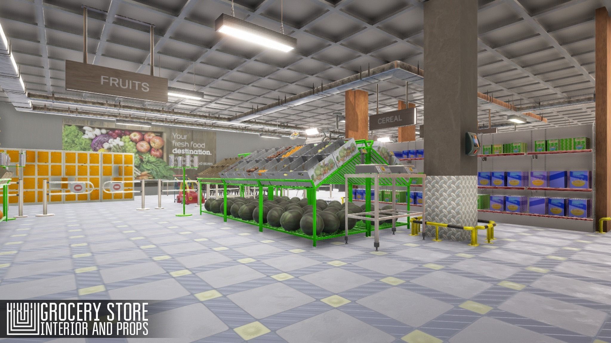 3D model Grocery store - interior and props VR / AR / low-poly | CGTrader