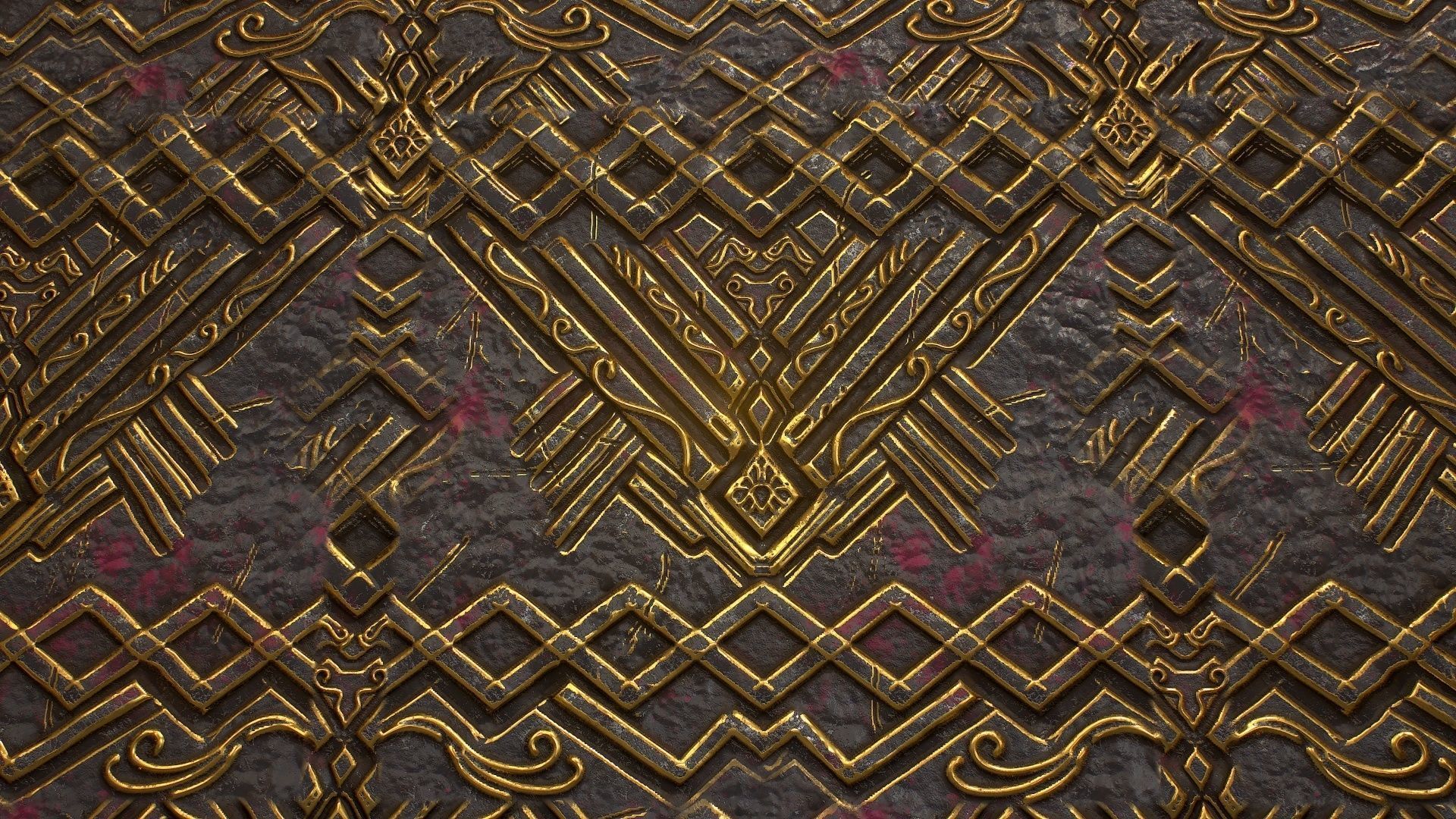 Texture PBR tileable fantasy metal wall textures with golden ornament ...
