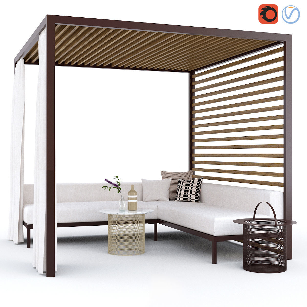Garden arbor with sofa Kettal Pavilion Gazebo 3D model | CGTrader