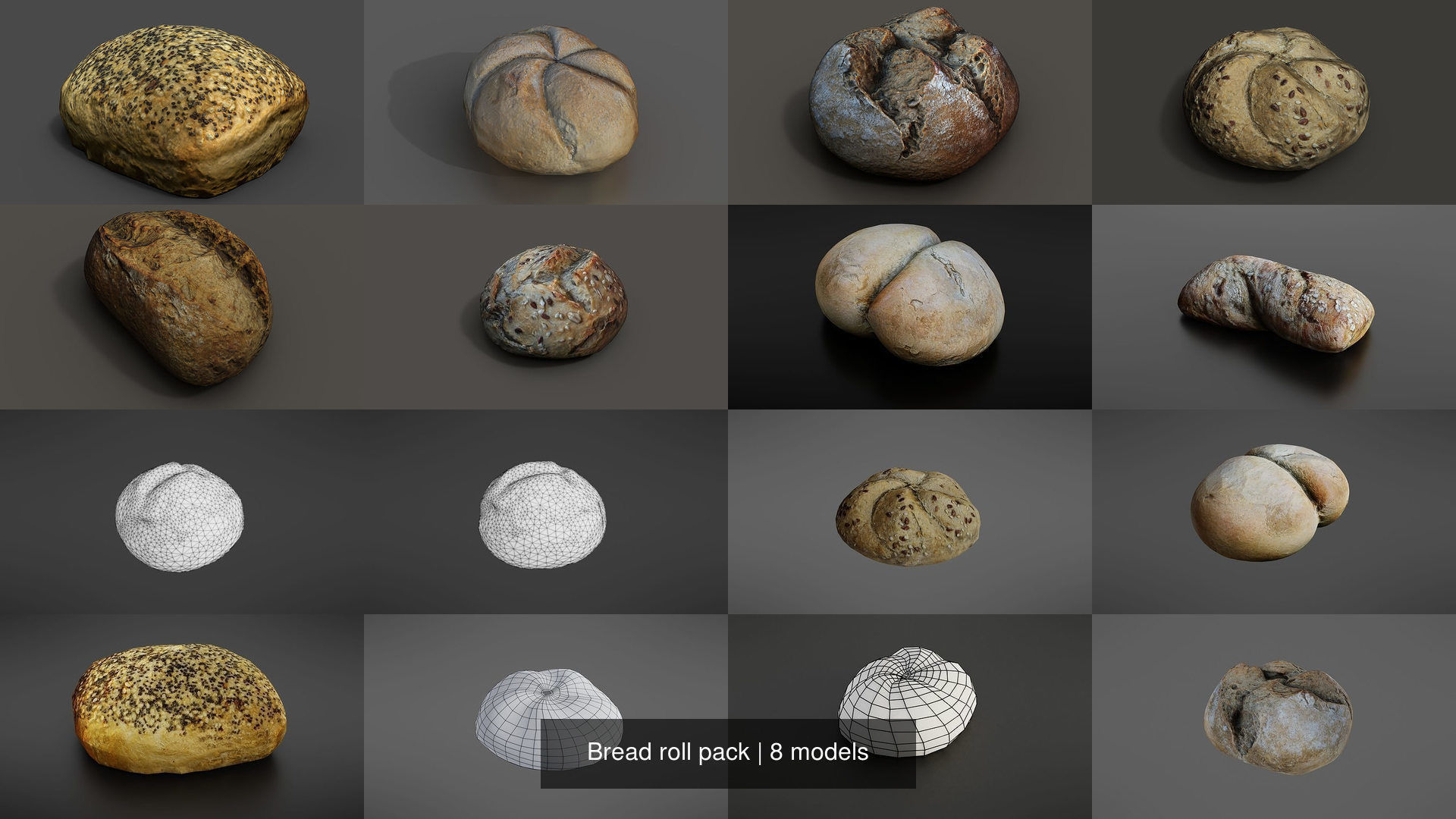 3D Model Collection Bread roll pack VR / AR / low-poly | CGTrader