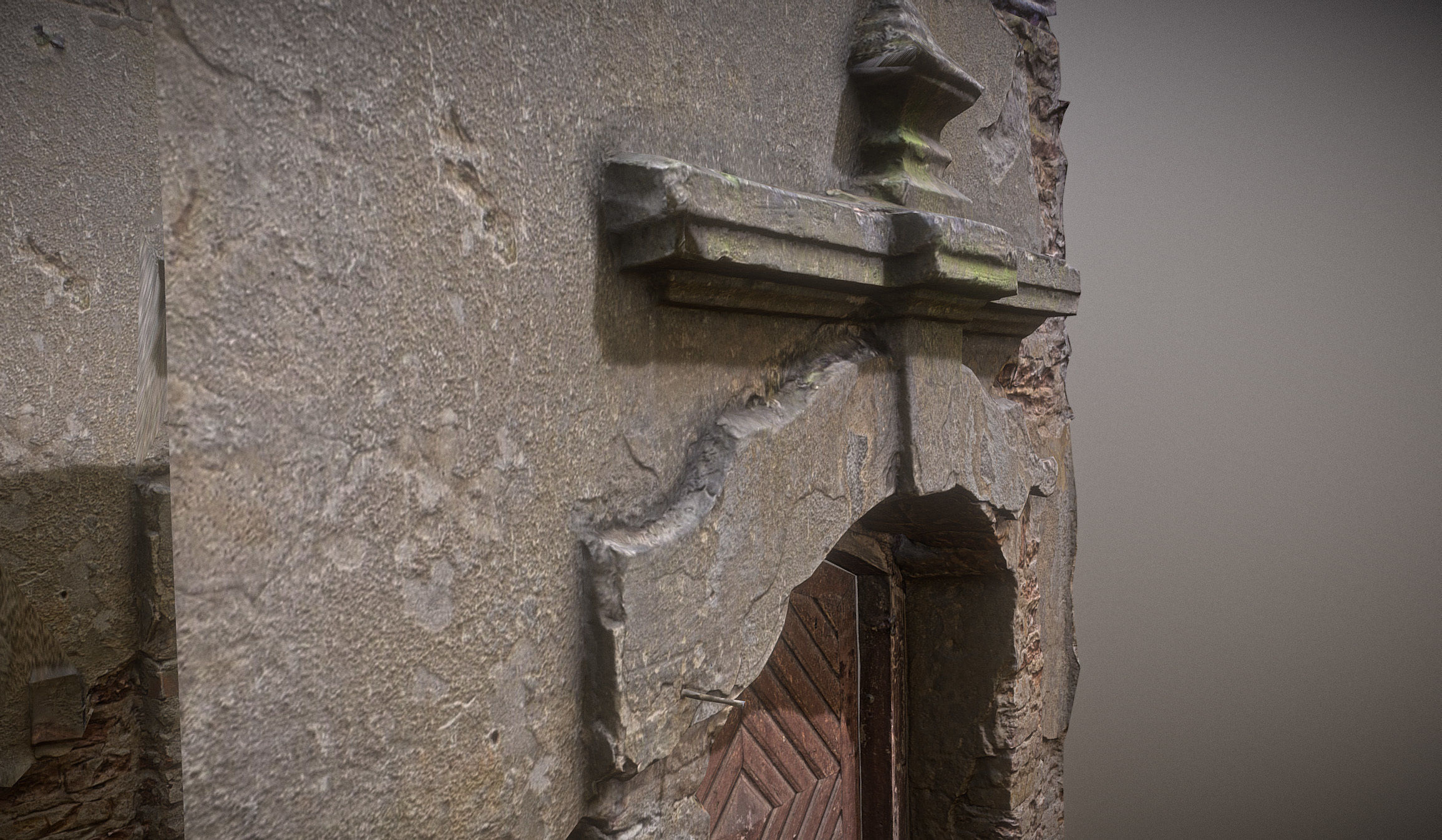 3D model Old broken gate - door with relief decoration VR / AR / low ...
