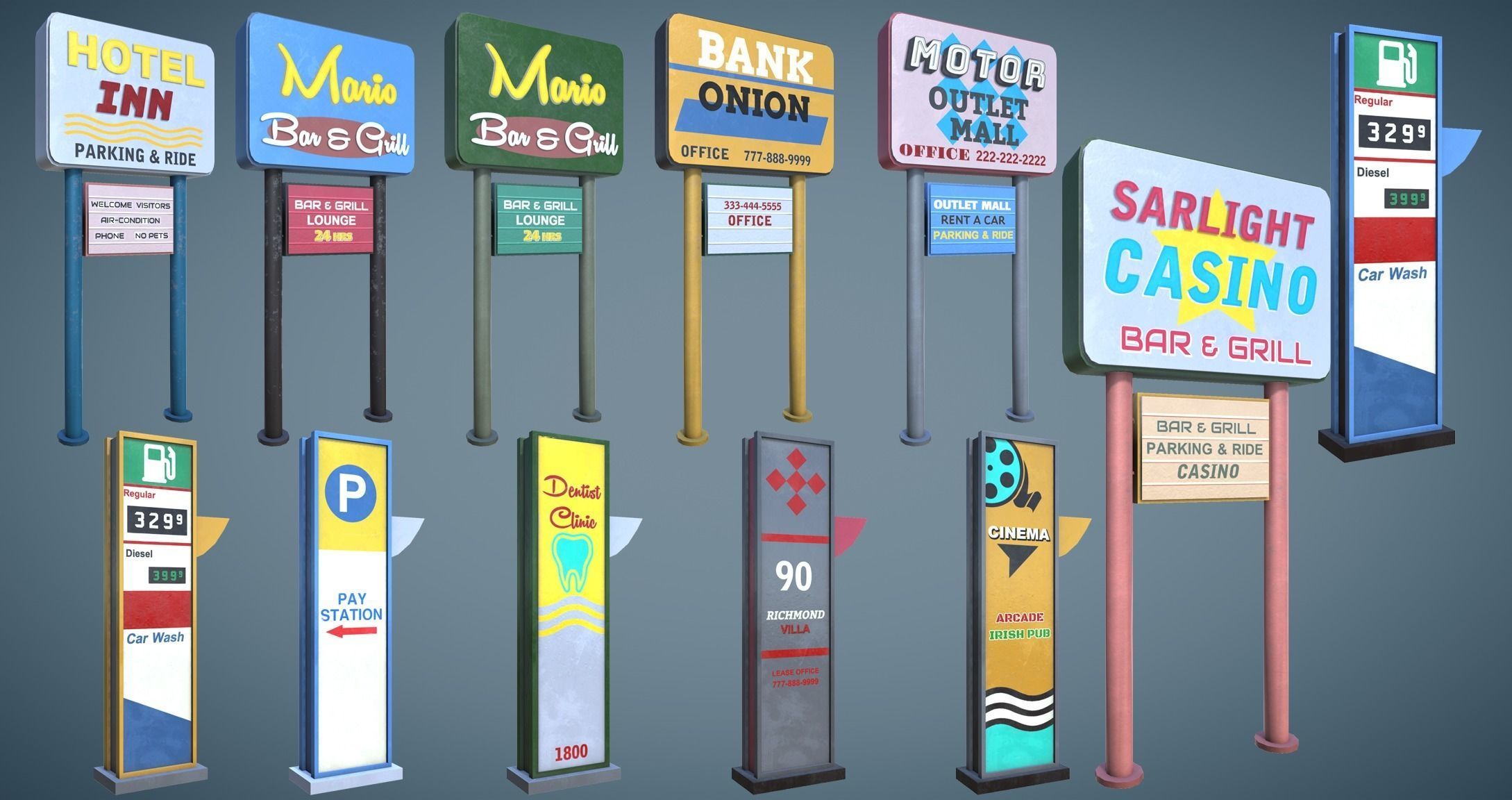 3D model Signages Props VR / AR / low-poly | CGTrader