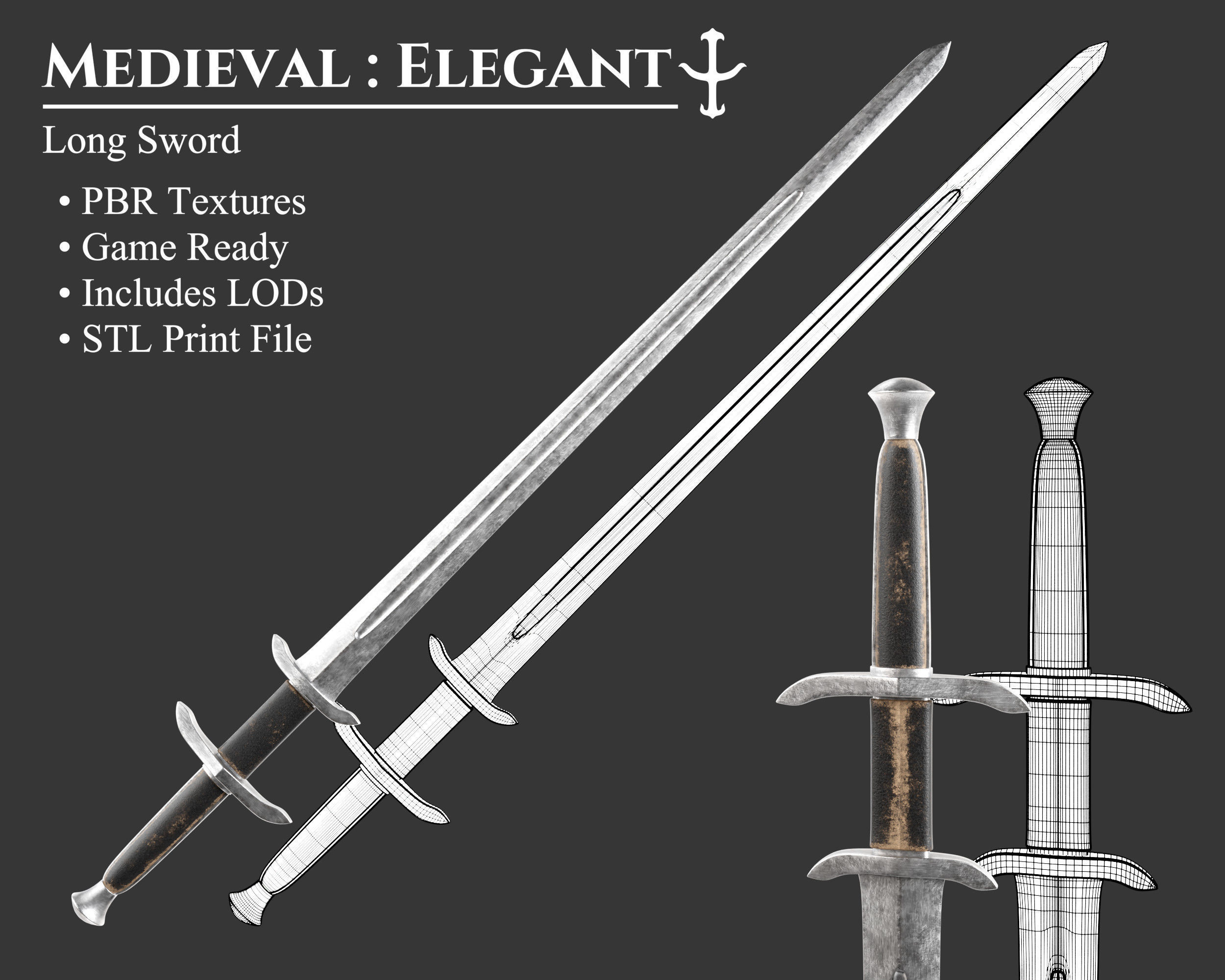 3D model Medieval Elegant Weapon Long Sword VR / AR / low-poly | CGTrader