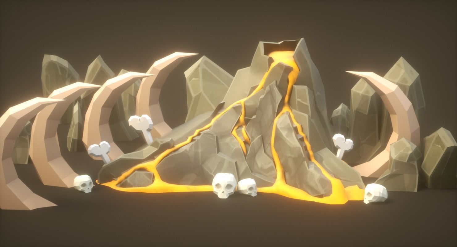 3D model Lowpoly Volcano Rock Cartoon Pack VR / AR / low-poly | CGTrader