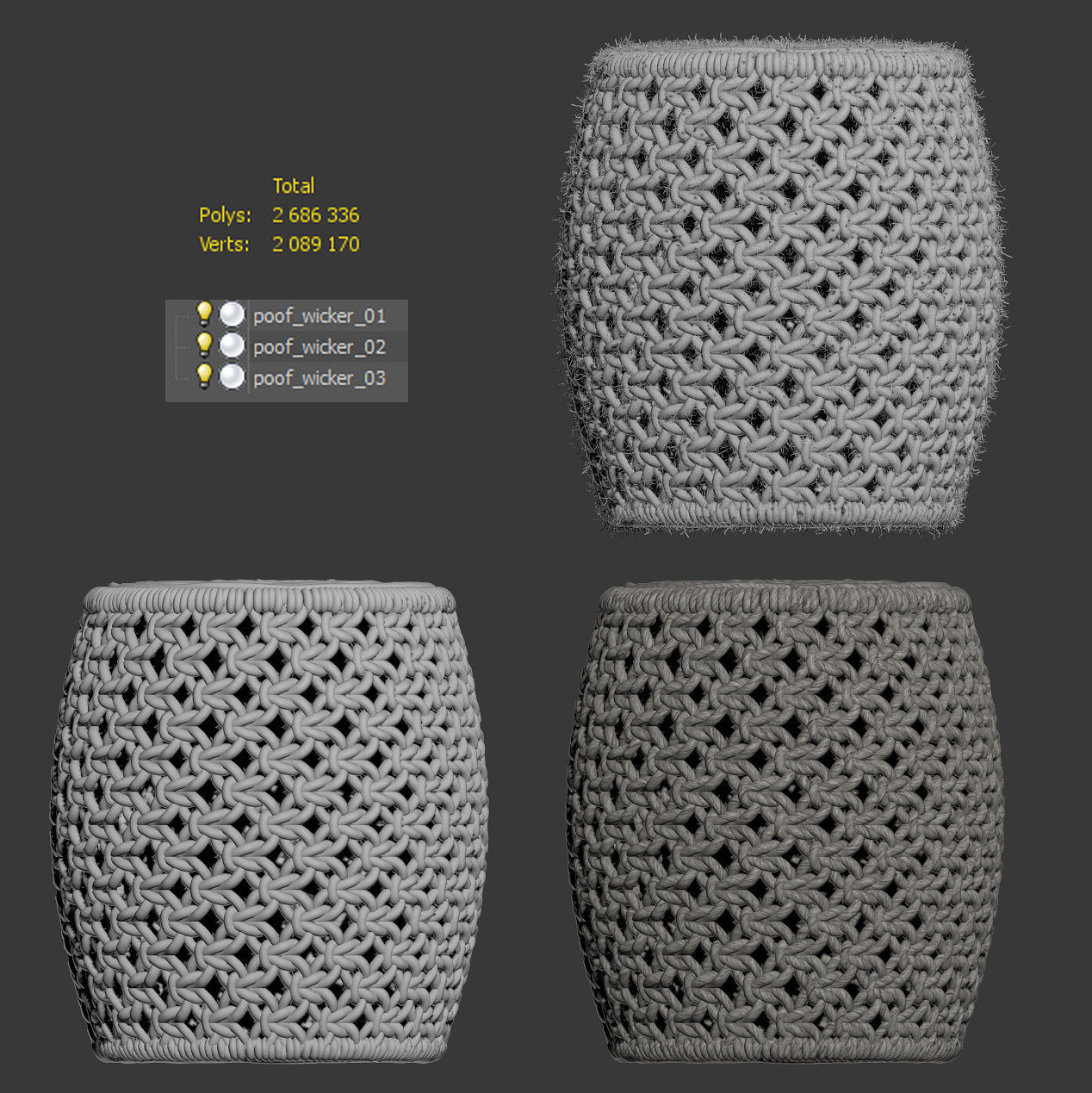 Set of wicker poufs Angela Stool by Madegoods - 3 models 3D model ...