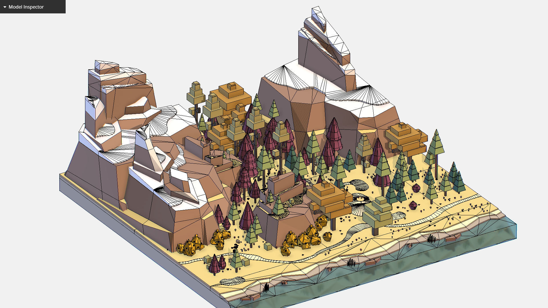 3D model Isometric style autumn big mountain landscape on river VR / AR ...