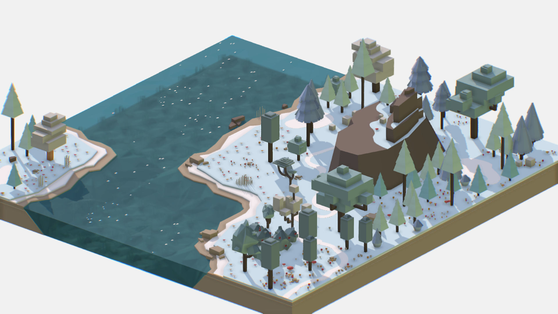 3D model Isometric style winter mountain landscape river VR / AR / low ...