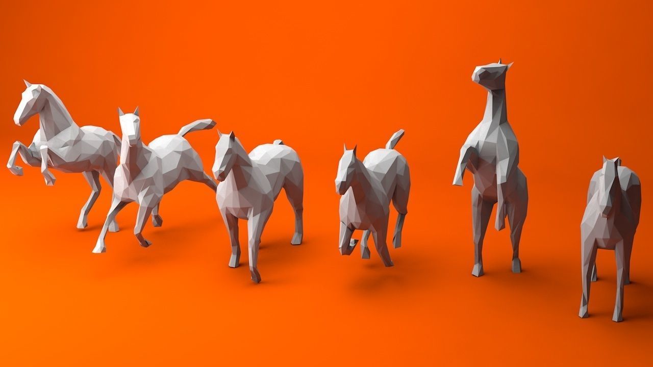 3D model 6 Lowpoly Horses group of running VR / AR / low-poly | CGTrader