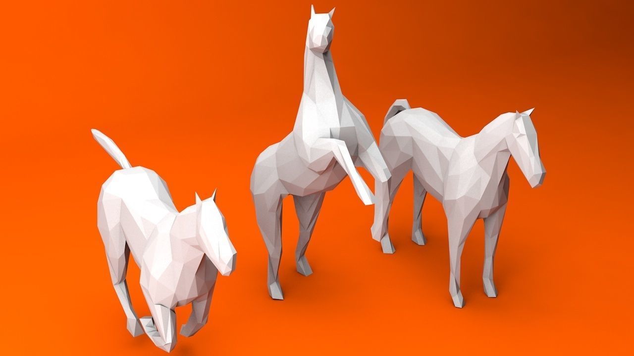 3D model 6 Lowpoly Horses group of running VR / AR / low-poly | CGTrader
