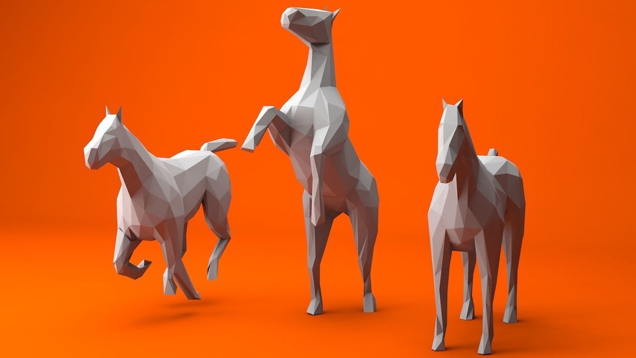 3D model 6 Lowpoly Horses group of running VR / AR / low-poly | CGTrader