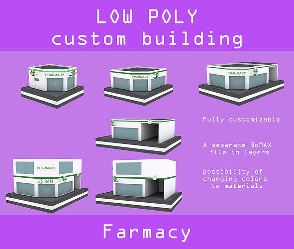 3D model Farmacy low poly pack VR / AR / low-poly | CGTrader