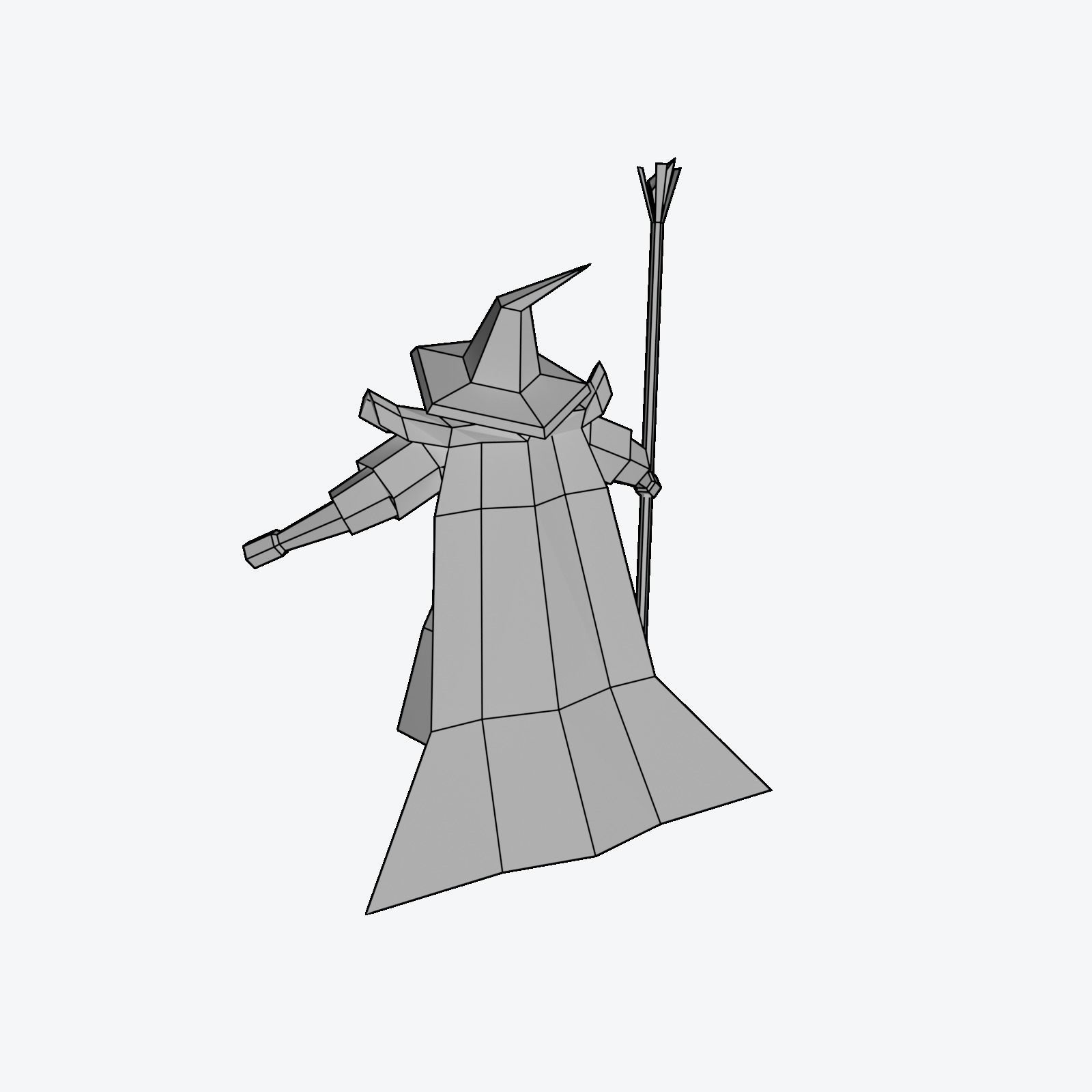 3D model Wizard low poly origami holding spear VR / AR / low-poly ...