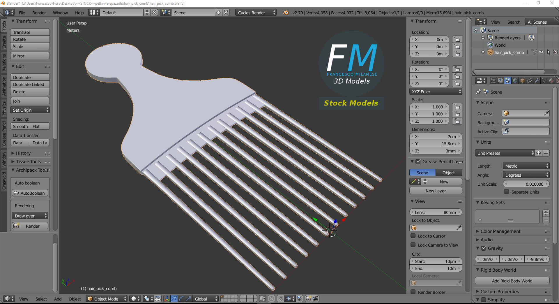 Hair pick comb 3D model | CGTrader